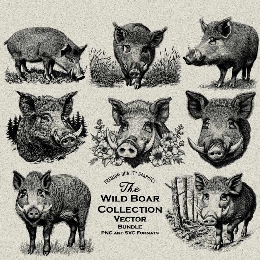 36 Wild Boar Detailed Designs Bundle PNG & SVG for Laser Engraving or ...