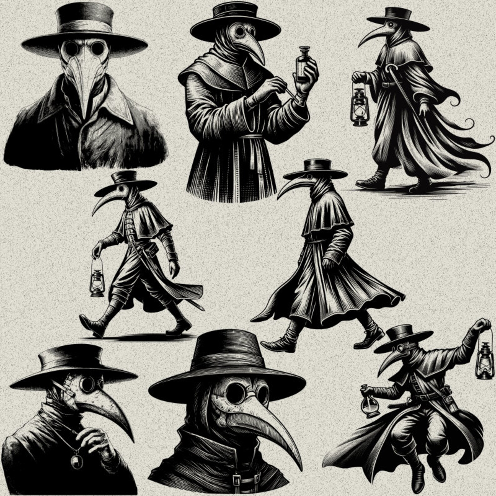 40 Plague Doctor Designs Bundle SVG & PNG for Laser Engraving or Print ...