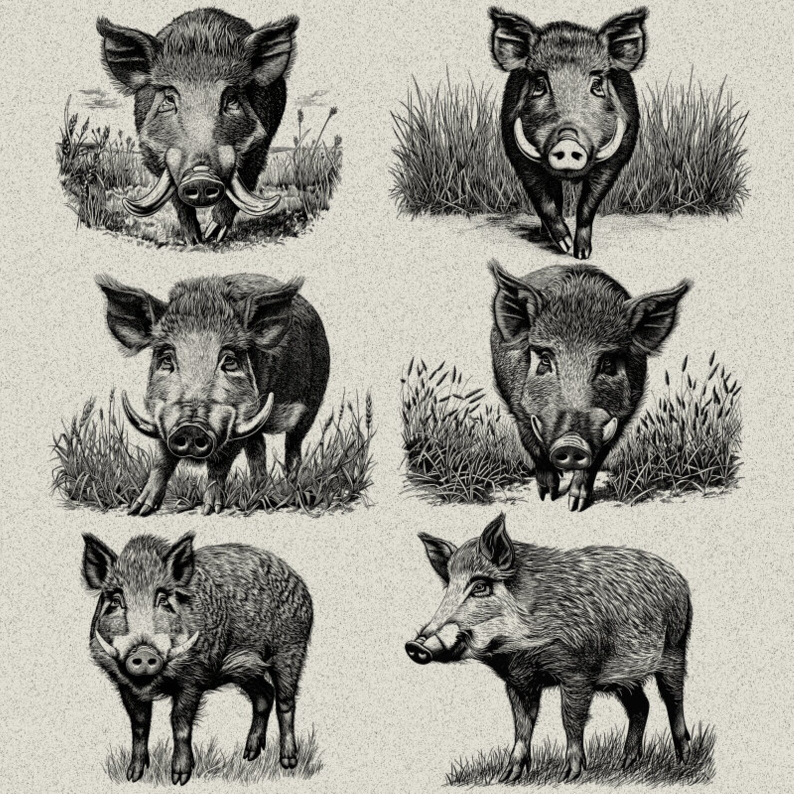 36 Wild Boar Detailed Designs Bundle PNG & SVG for Laser Engraving or ...