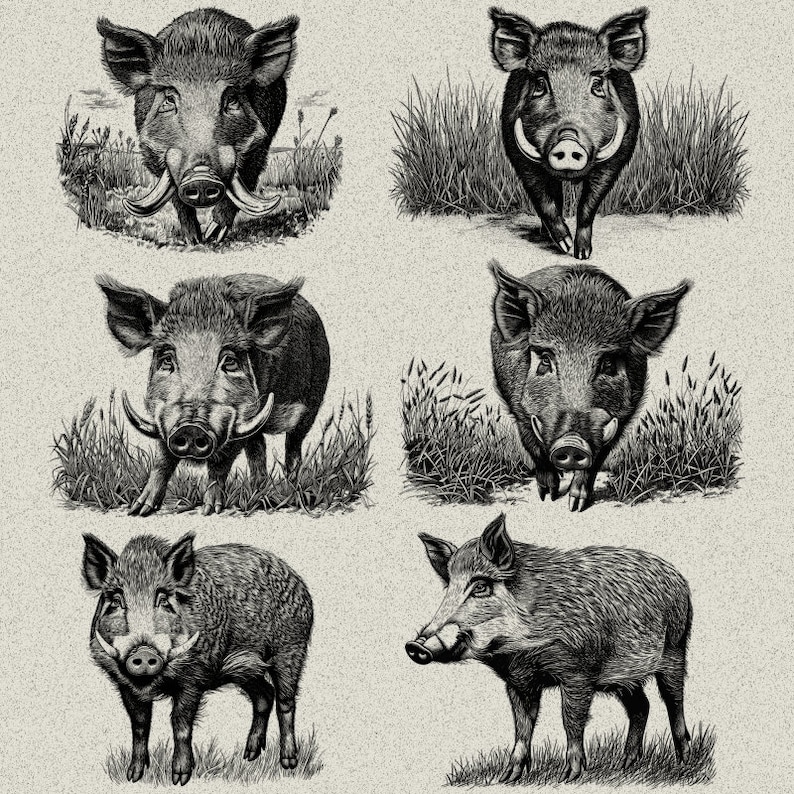 36 Wild Boar Detailed Designs Bundle PNG & SVG for Laser Engraving or ...