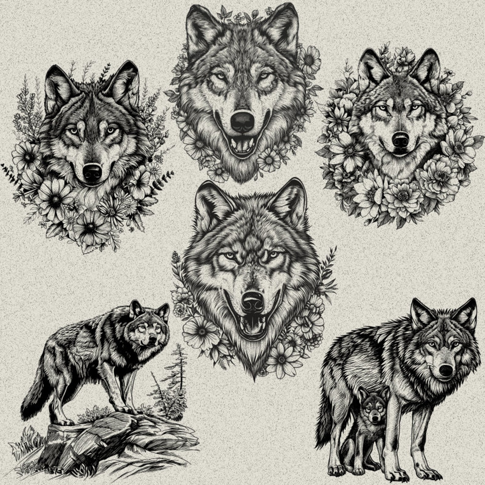 40 Detailed Wolf Designs SVG & PNG Bundle for Laser Engraving or Print ...