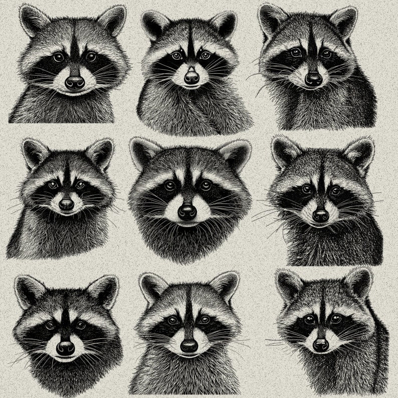 56 Raccoon Designs Bundle PNG & SVG Digital for Laser Engraving or ...