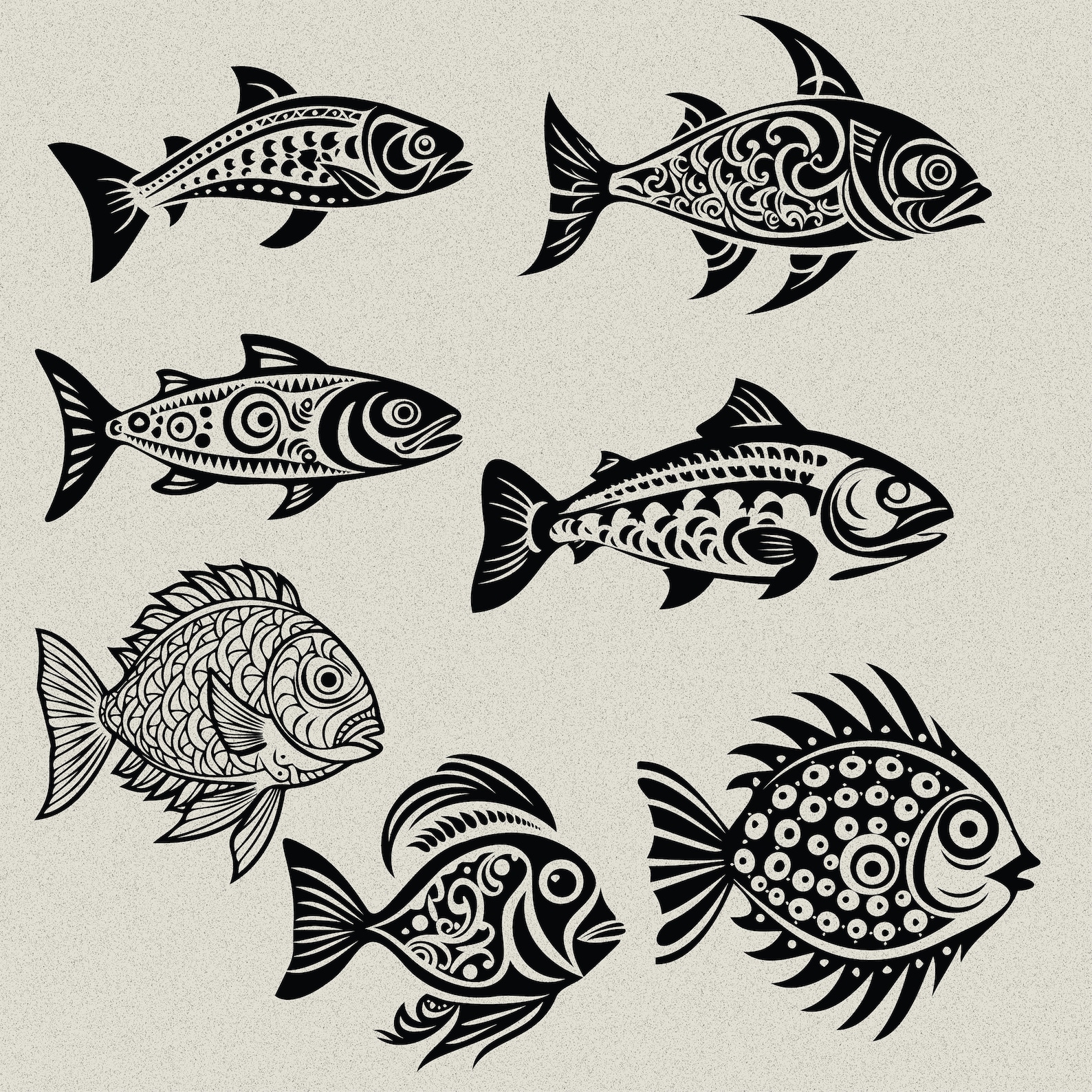 50 Tribal Fish SVG-PNG Bundle Digital Files Māori: Salmon, Lion Fish ...