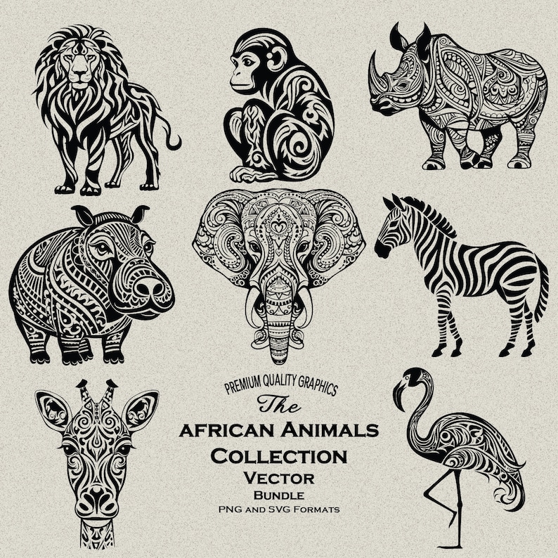 25 Tribal African Animal Designs Pack SVG & PNG Files for Laser Engrave ...