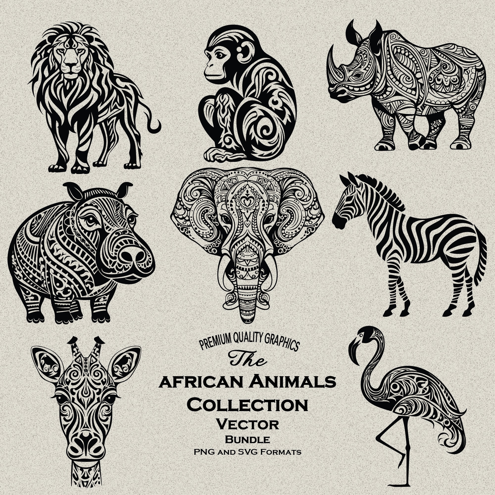 25 Tribal African Animal Designs Pack SVG & PNG Files for Laser Engrave ...
