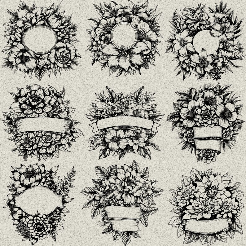43 Floral Flower Signs SVG-PNG Bundle Designs for Laser Engraving, or ...