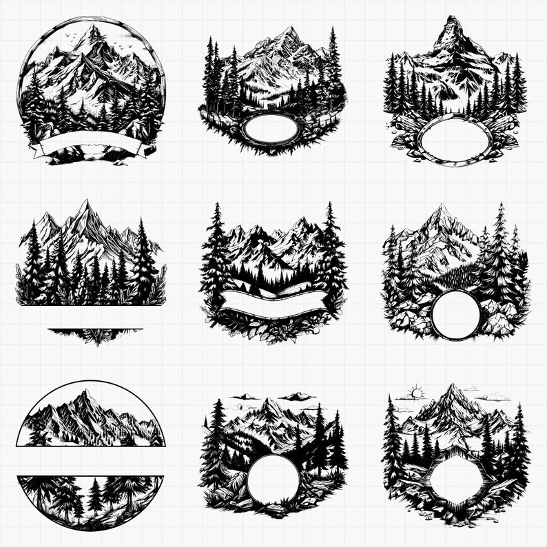 Mountain Sign SVG-PNG Bundle High Detail Designs for Laser Engraving ...