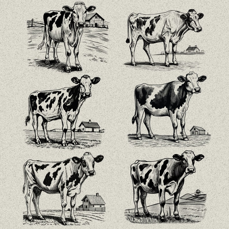 Paquete de 42 diseños de vacas PNG y SVG para grabado o impresión láser ...