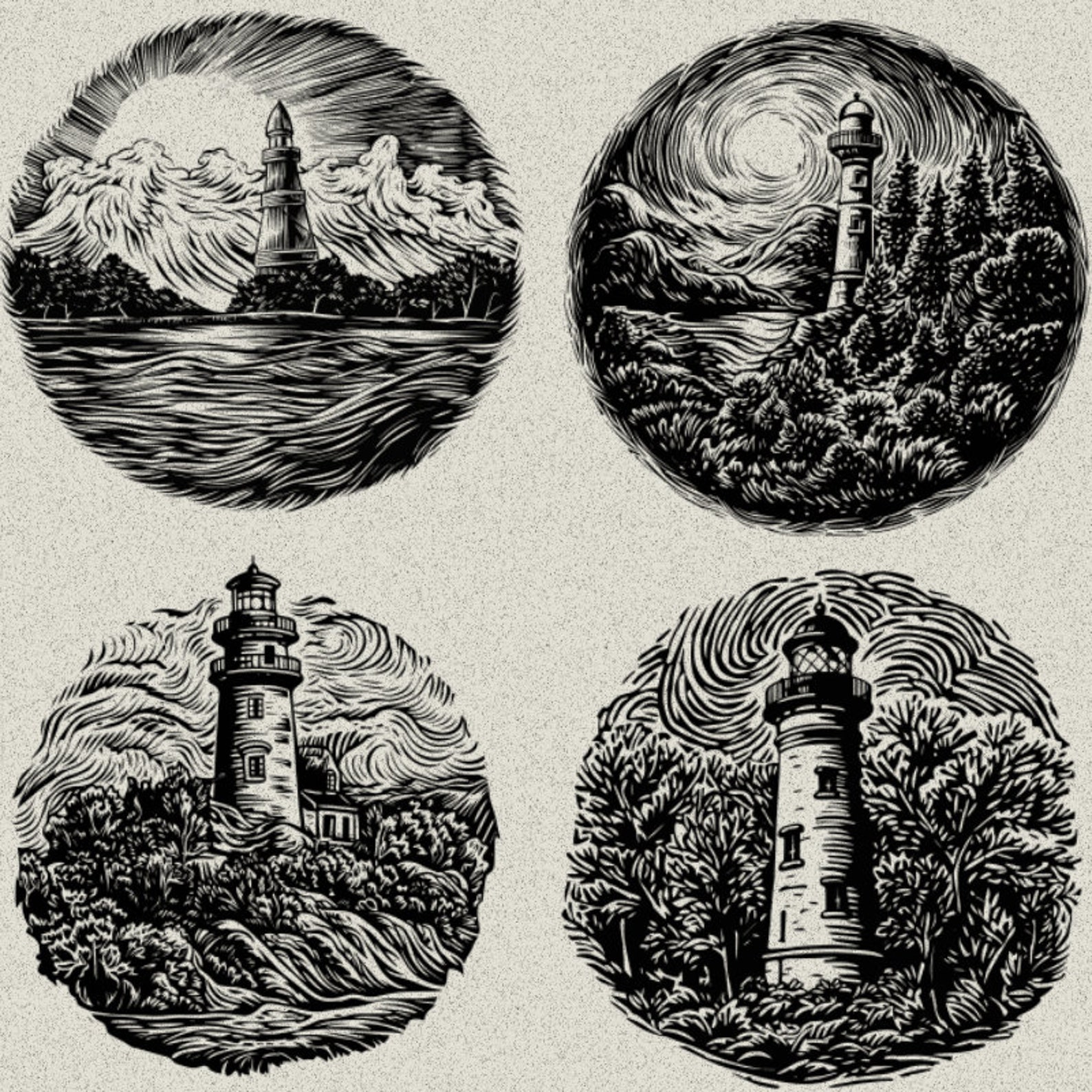 30 Seascape and Lighthouse SVG-PNG Bundle Low Detail Designs for Laser ...