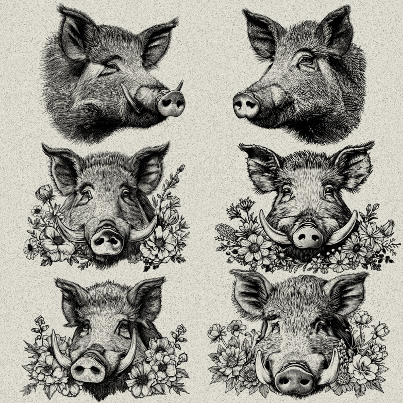36 Wild Boar Detailed Designs Bundle PNG & SVG for Laser Engraving or ...