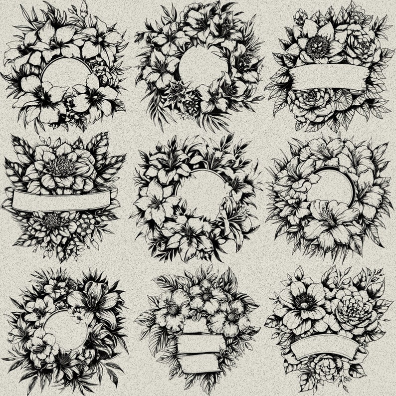 43 Floral Flower Signs SVG-PNG Bundle Designs for Laser Engraving, or ...