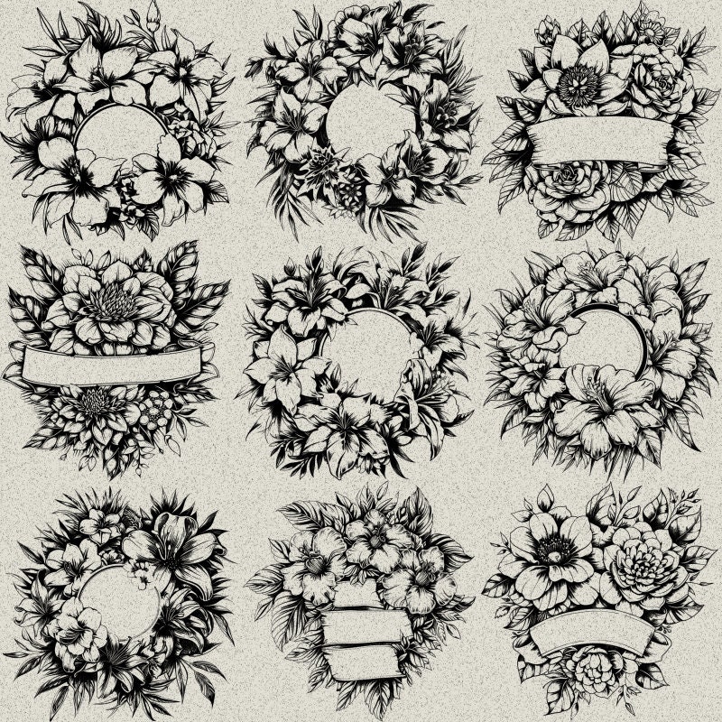 43 Floral Flower Signs SVG-PNG Bundle Designs for Laser Engraving, or ...