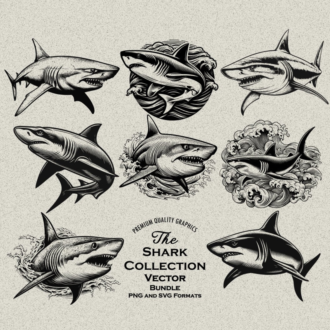 35 Shark Designs Bundle PNG & SVG Digital for Laser Engraving or Print ...
