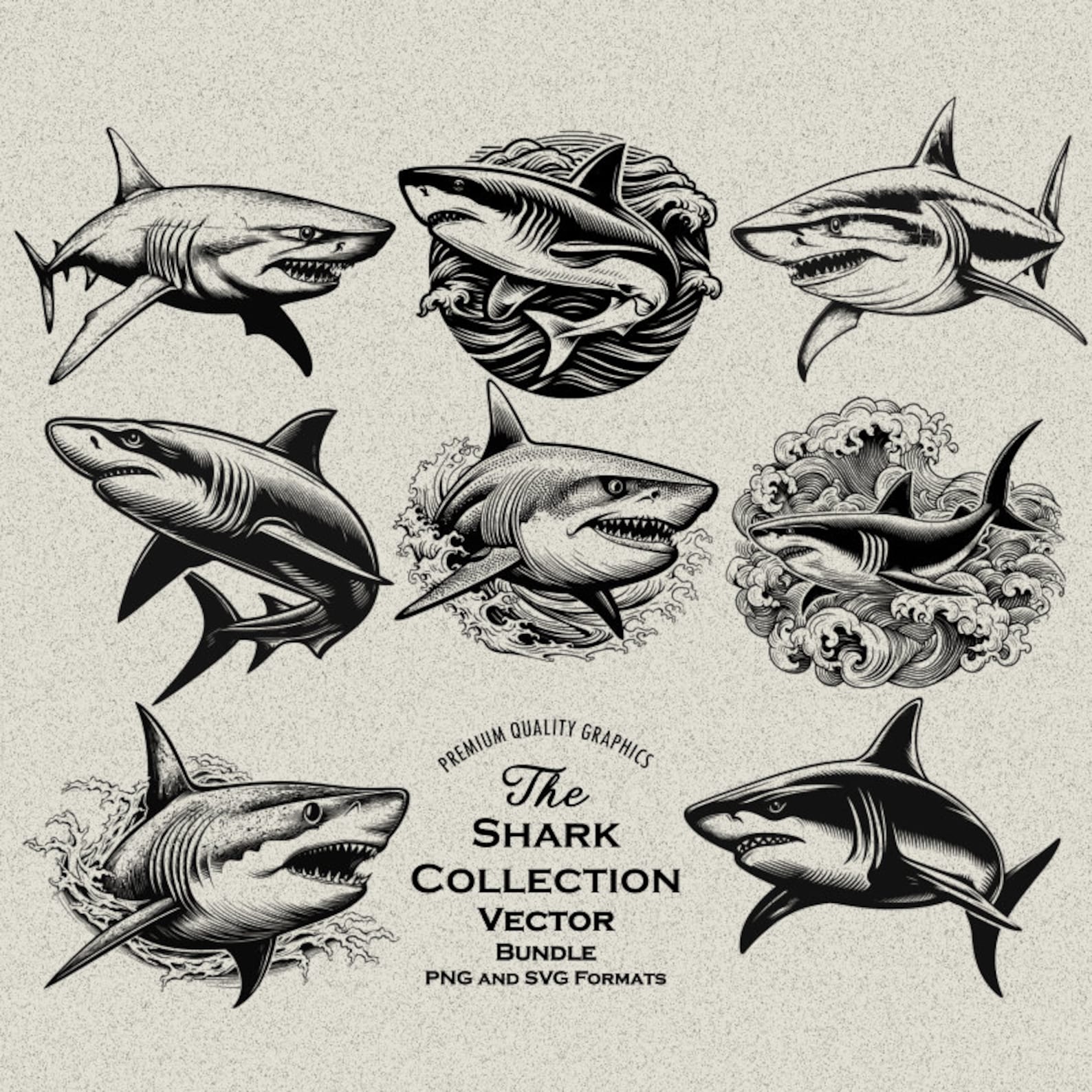 35 Shark Designs Bundle PNG & SVG Digital for Laser Engraving or Print ...
