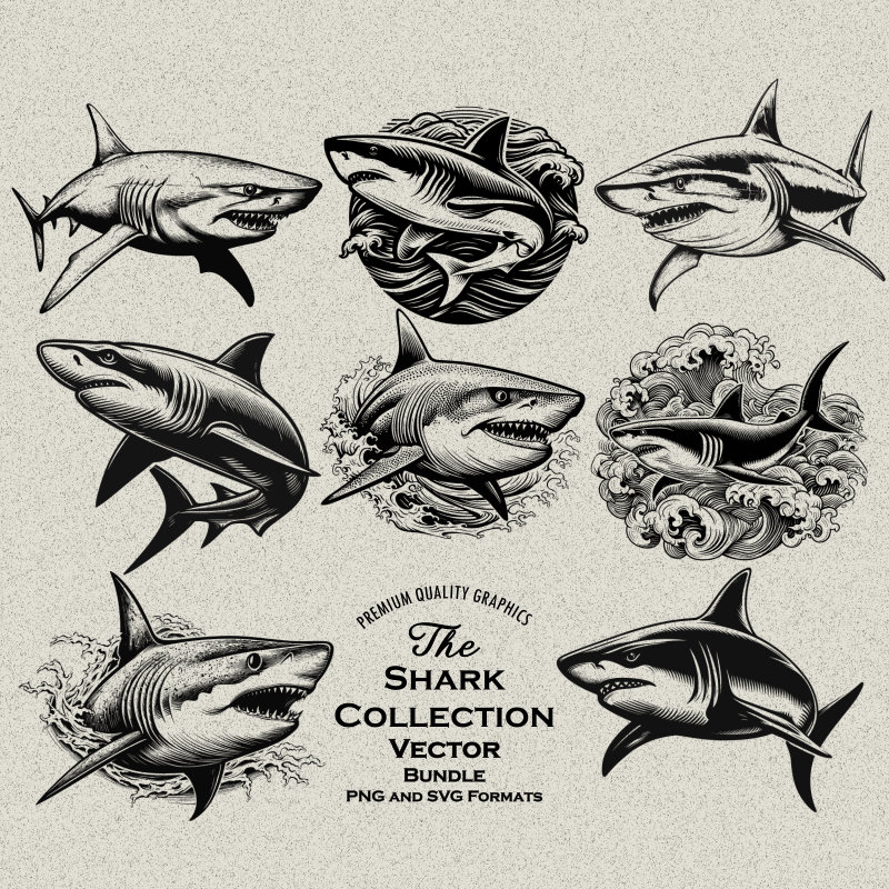 35 Shark Designs Bundle PNG & SVG Digital for Laser Engraving or Print ...