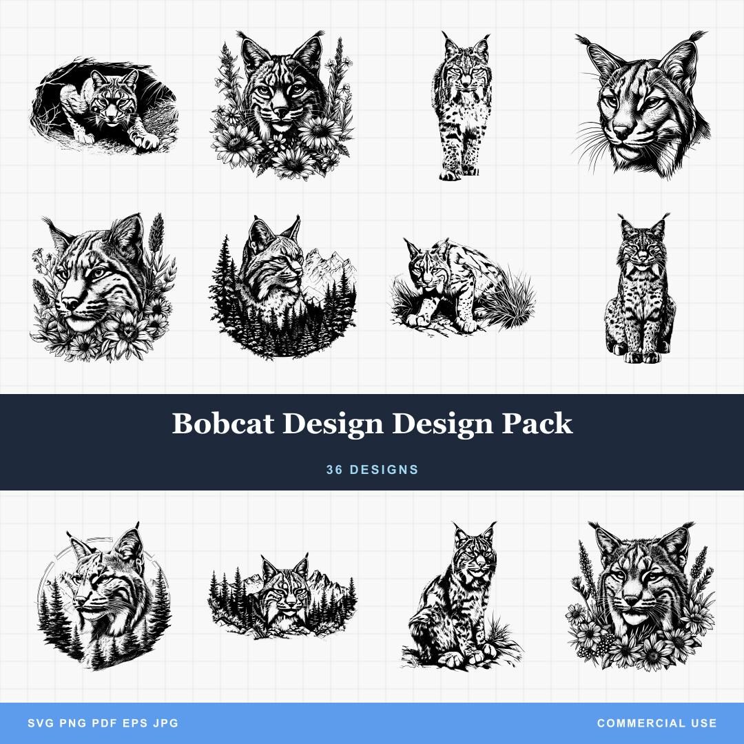 Bobcat, Lynx, Wildcat Detailed Designs Bundle PNG & SVG for Laser ...