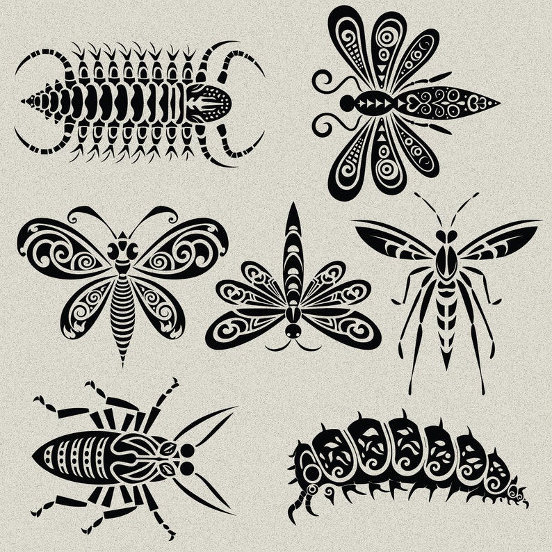 25 Tribal Insect and Bug SVG PNG Bundle, Bee, Fly, Mosquito, Beetle ...