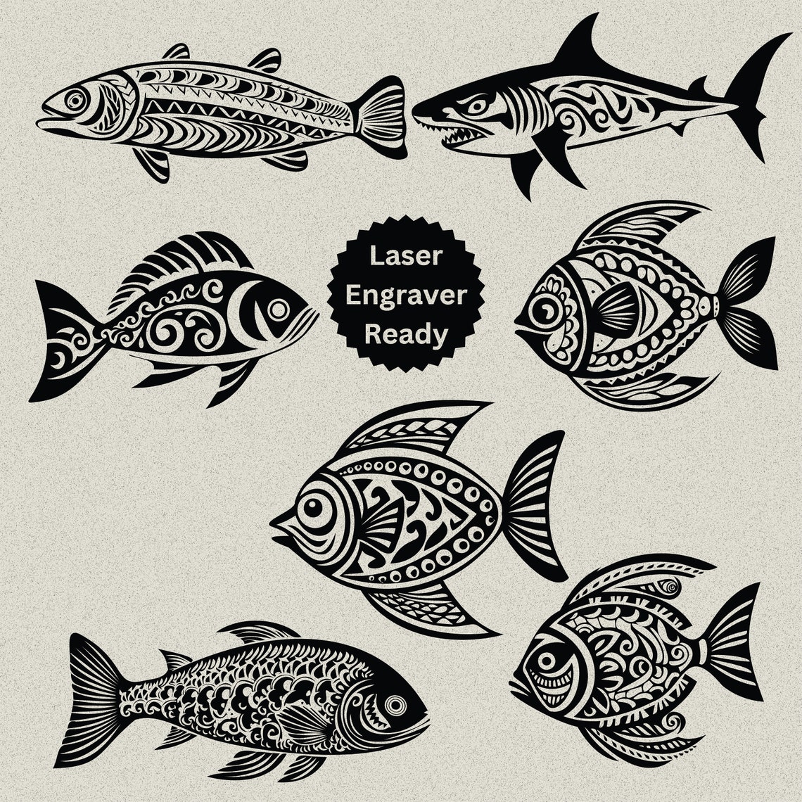 50 Tribal Fish SVG-PNG Bundle Digital Files Māori: Salmon, Lion Fish ...