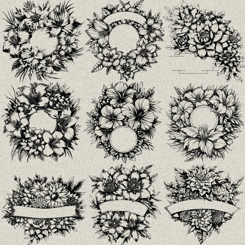 43 Floral Flower Signs SVG-PNG Bundle Designs for Laser Engraving, or ...