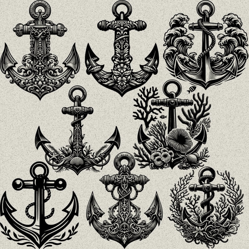 34 Anchor Designs Bundle SVG & PNG for Laser Engraving or Print, USN ...