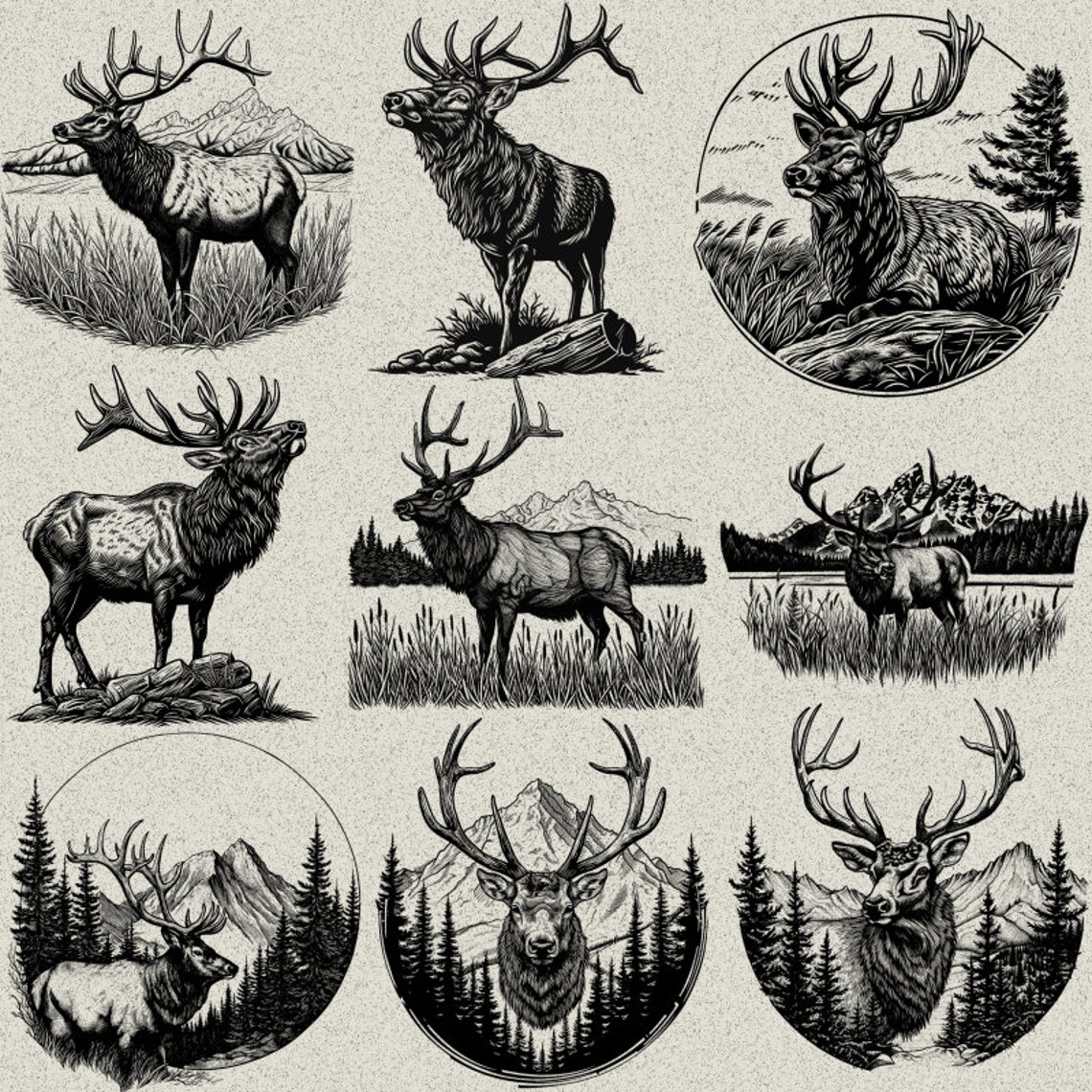 34 Elk Designs Bundle SVG & PNG for Laser Engraving or Print Bull Elk ...