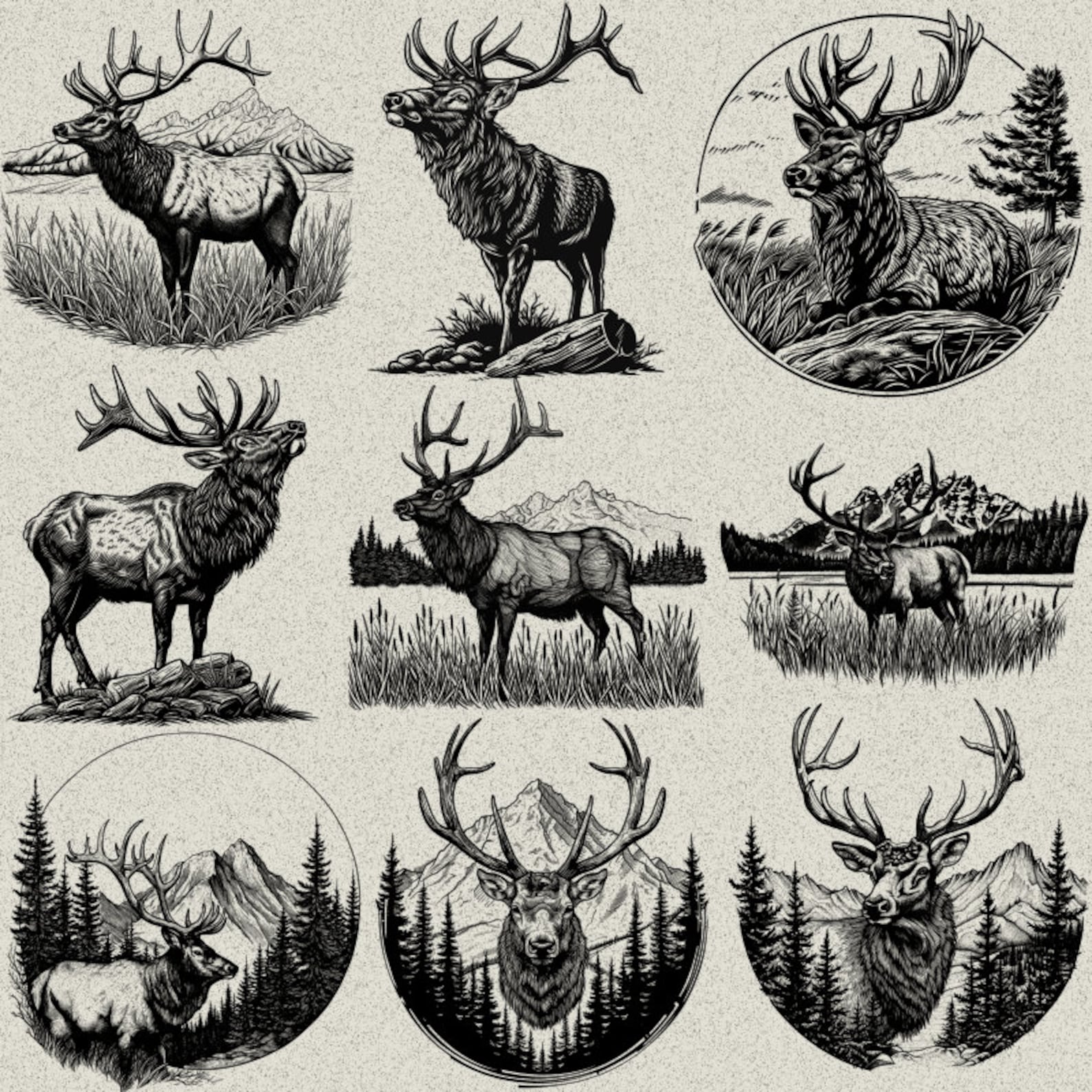 34 Elk Designs Bundle SVG & PNG for Laser Engraving or Print Bull Elk ...