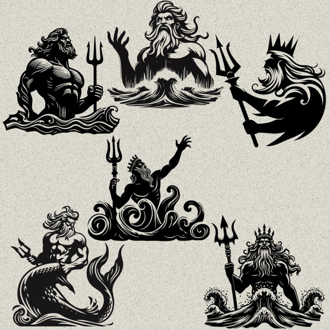 46 Mermaid, Mermen & King Neptune SVG PNG Design Bundle for Engraving ...