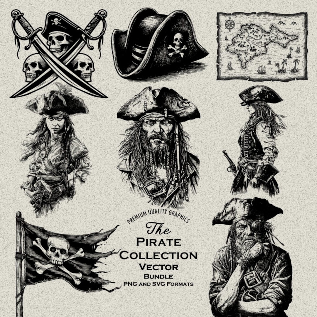 46 Pirate Designs Bundle PNG and SVG for Laser Engraving or Print, Cut ...