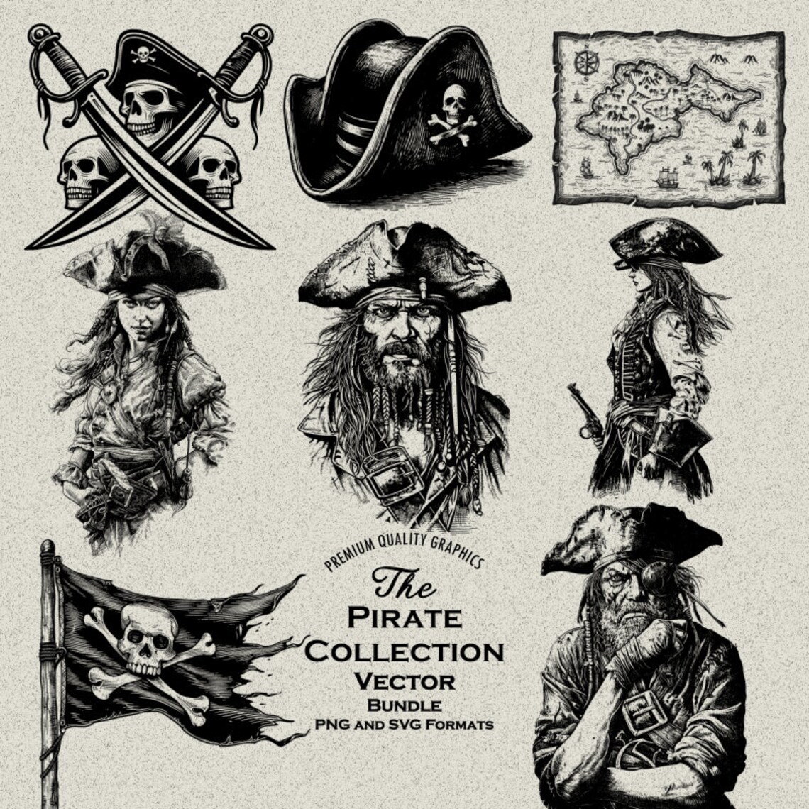46 Pirate Designs Bundle PNG and SVG for Laser Engraving or Print, Cut ...