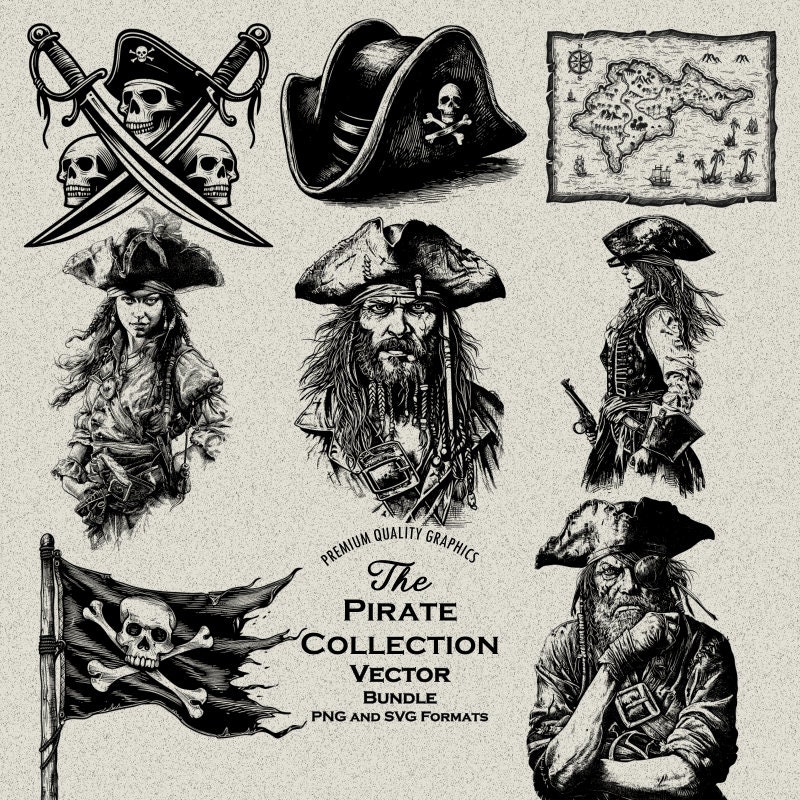 46 Pirate Designs Bundle PNG and SVG for Laser Engraving or Print, Cut ...