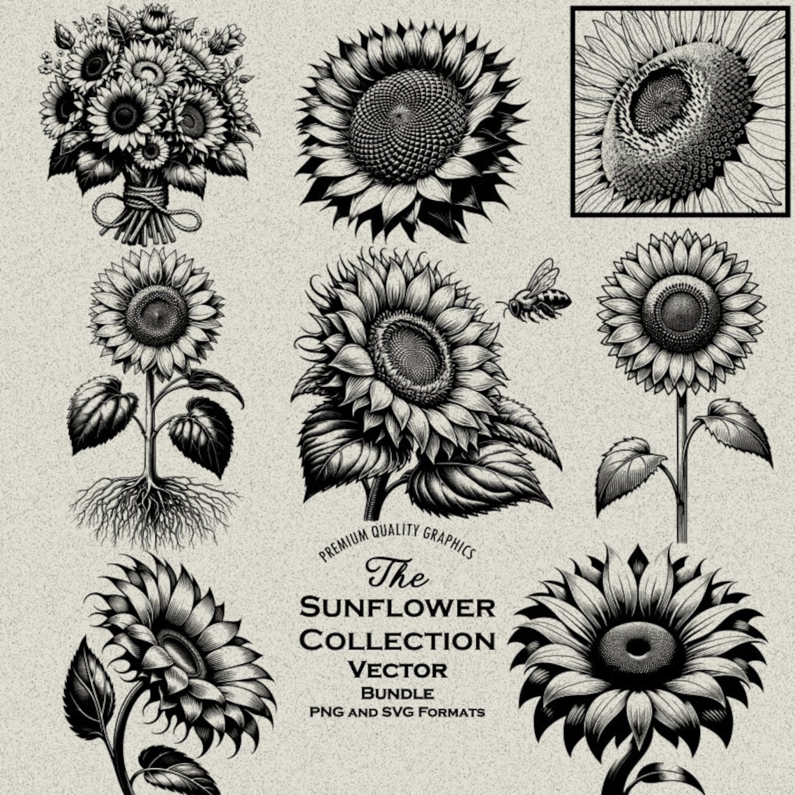 44 Sunflowers Bundle PNG & SVG for Laser Engraving or Print, Bee and ...