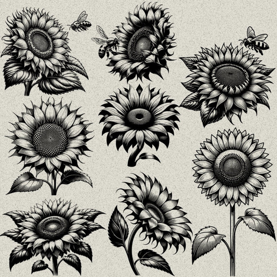 44 Sunflowers Bundle PNG & SVG for Laser Engraving or Print, Bee and ...