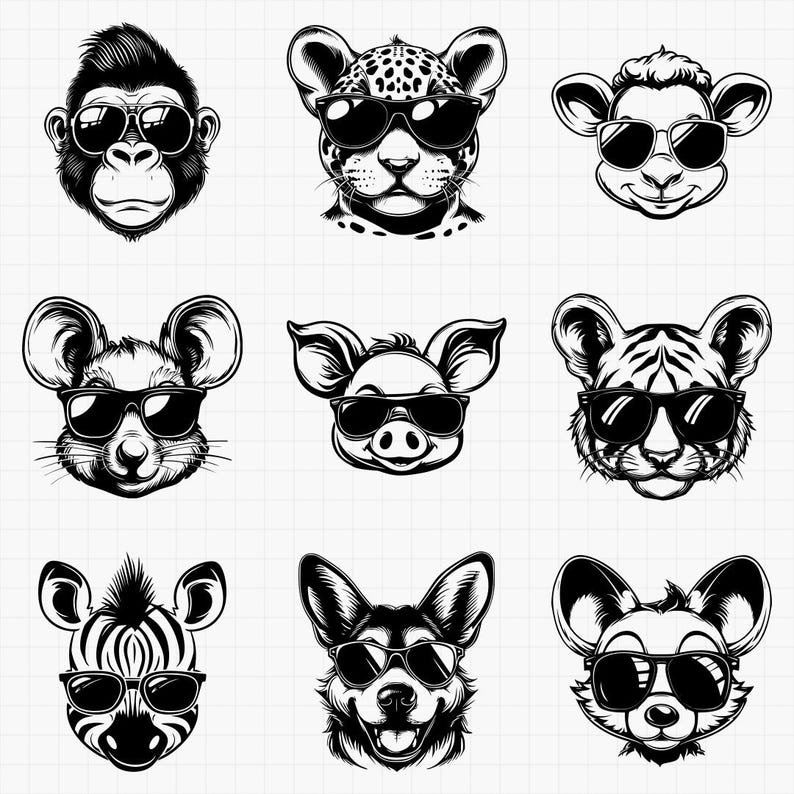 Animals With Sunglasses SVG & PNG Bundle Engraving, Print, or Cut ...