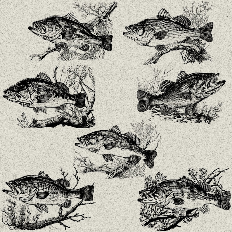 50 Bass Designs Bundle PNG & SVG Digital for Laser Engraving or Print, Fishing Svg, Large Mouth ...