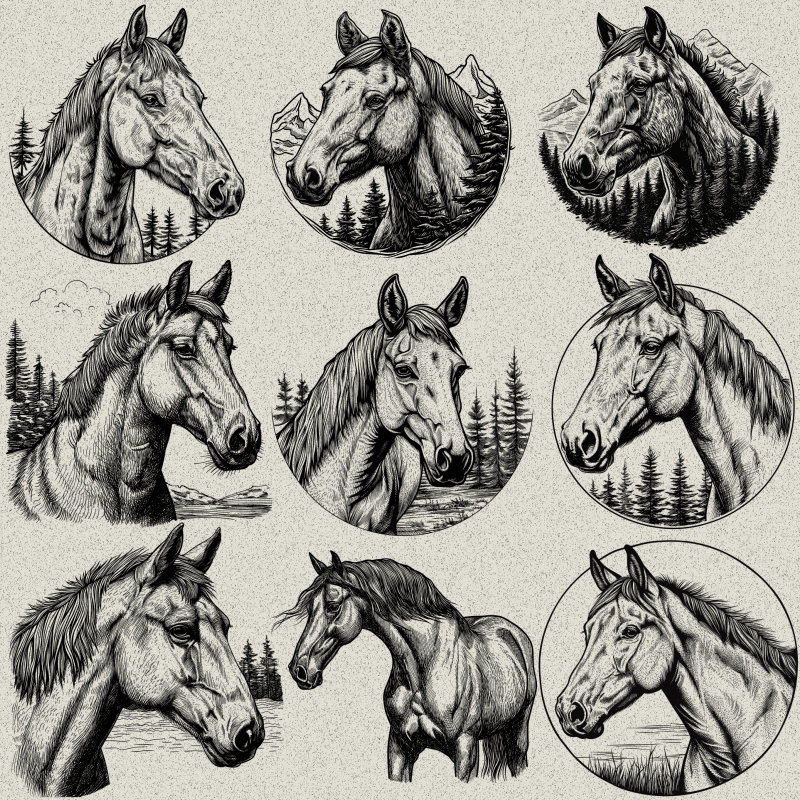 43 Horse Detailed Designs Bundle PNG & SVG for Laser Engraving or Print ...