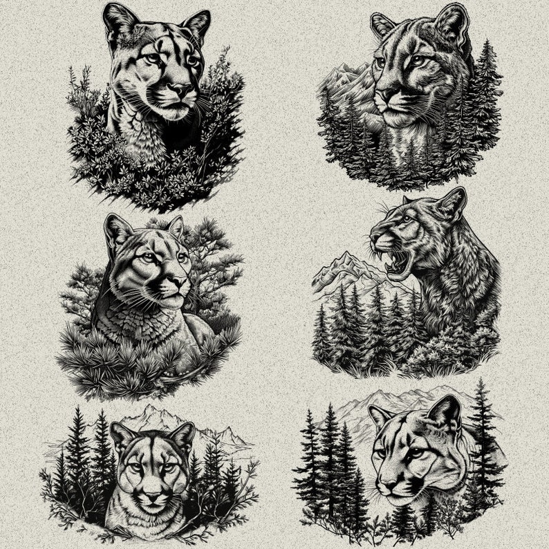 38 Cougar, Puma, Mountain Lion Detailed Designs Bundle PNG & SVG for ...