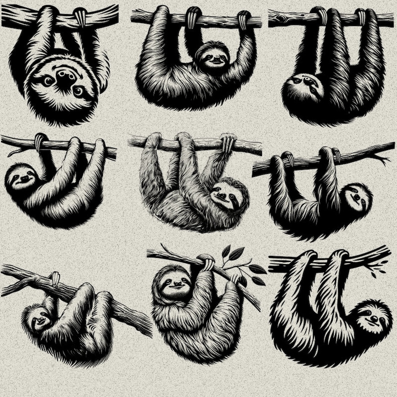 30 Sloth Designs Bundle SVG & PNG for Laser Engraving or Print: Sloths ...