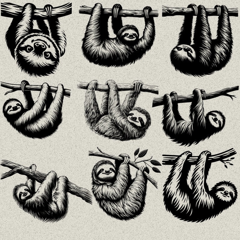 30 Sloth Designs Bundle SVG & PNG for Laser Engraving or Print: Sloths ...