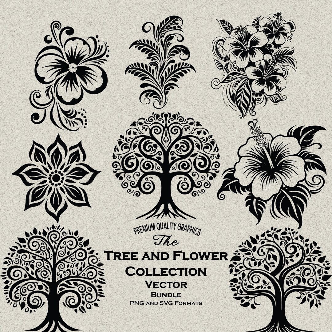Versatile Tree and Flower SVG and PNG Pack - 25 Tribal Designs for ...