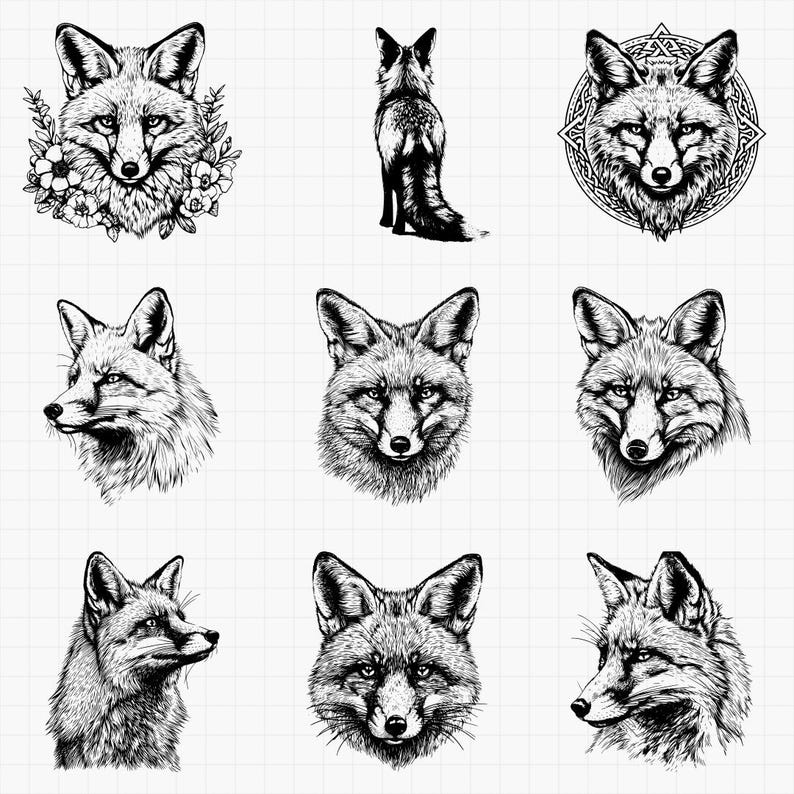 Fox Designs Bundle PNG & SVG Digital for Laser Engraving or Print, Fox ...