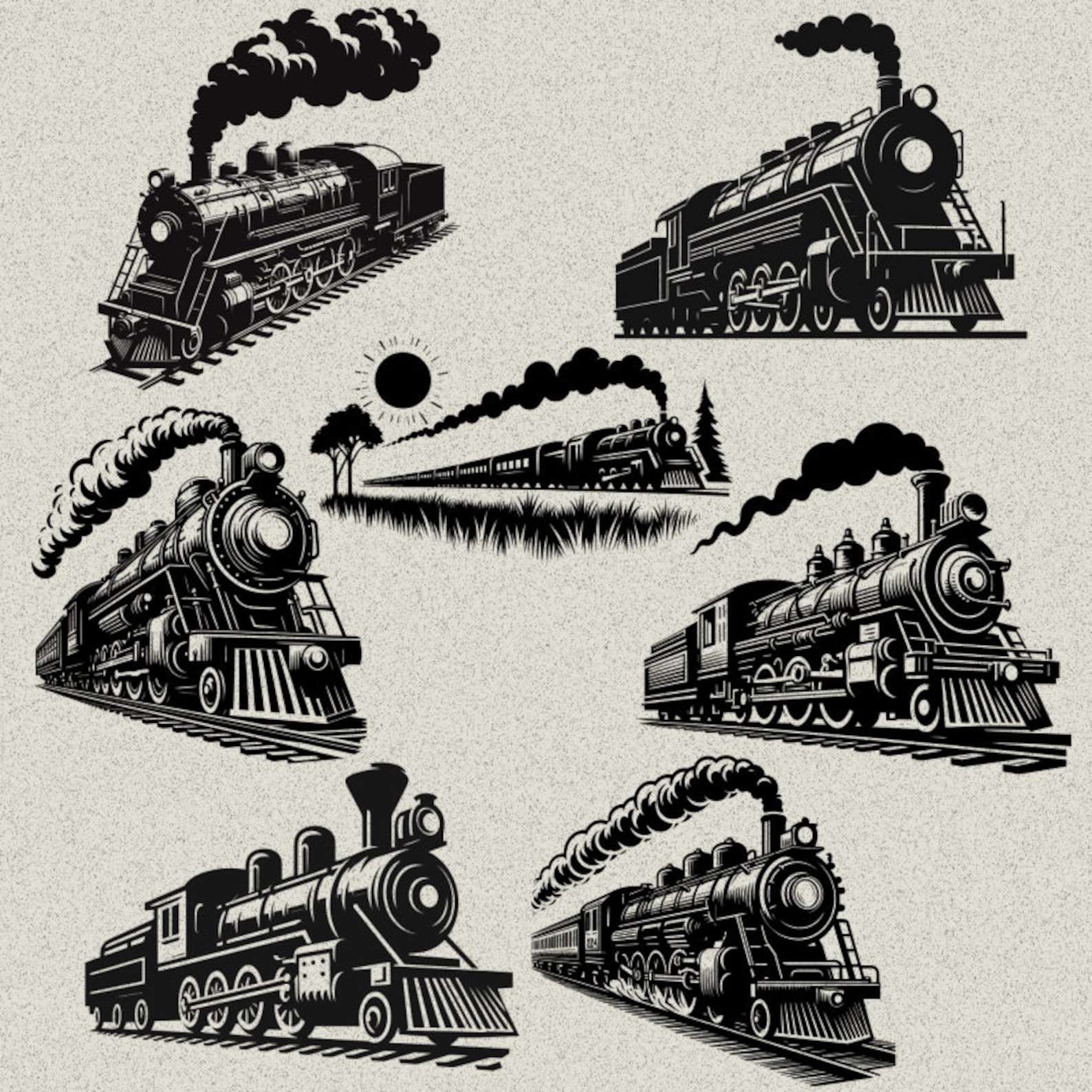 40 Train Designs Bundle PNG & SVG Digital for Laser Engraving, Cutting ...