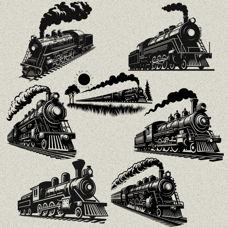 40 Train Designs Bundle PNG & SVG Digital for Laser Engraving, Cutting ...