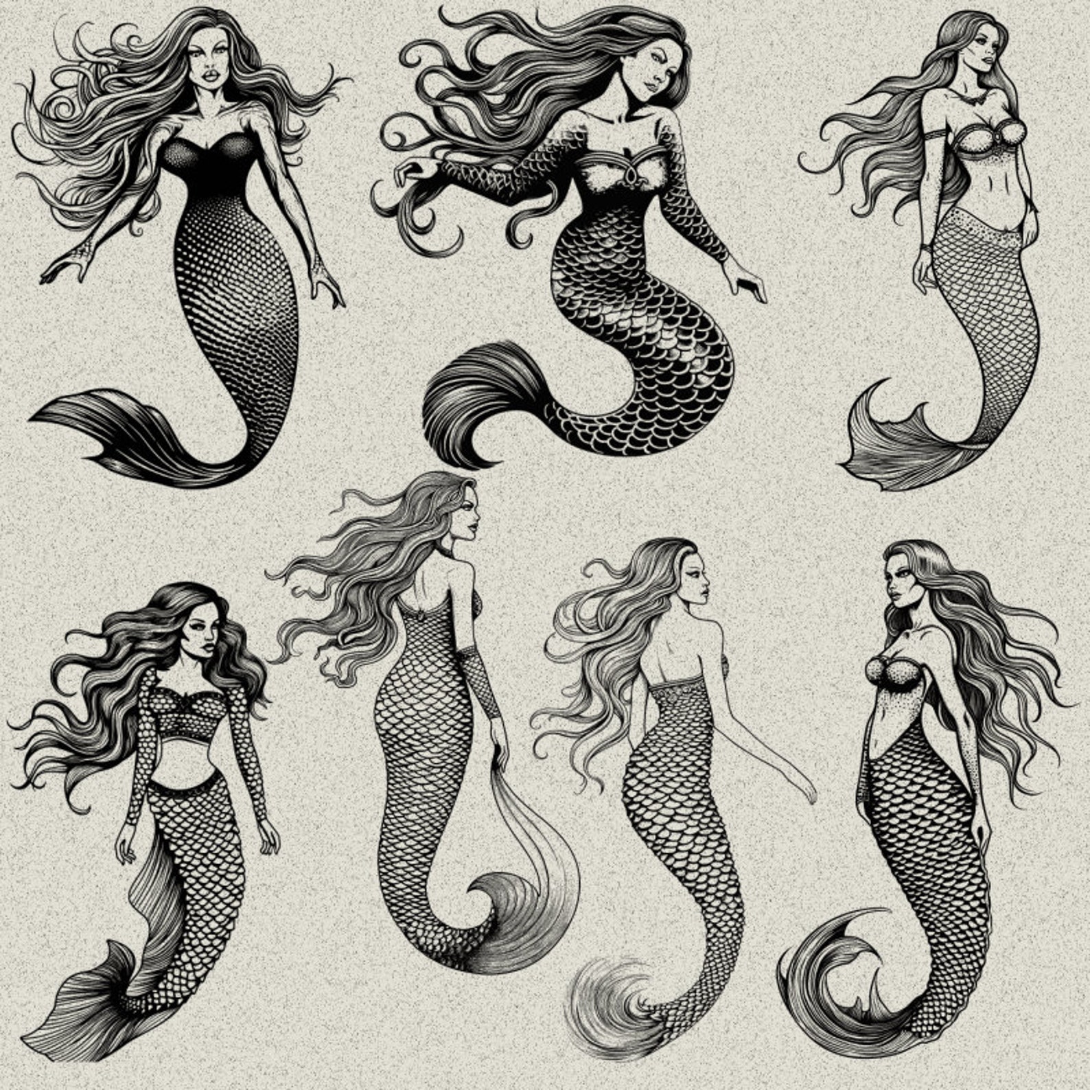 46 Mermaid, Mermen & King Neptune SVG PNG Design Bundle for Engraving ...