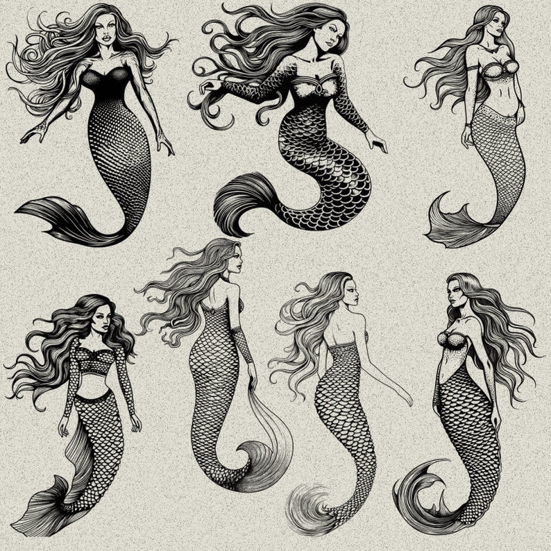46 Mermaid, Mermen & King Neptune SVG PNG Design Bundle for Engraving ...