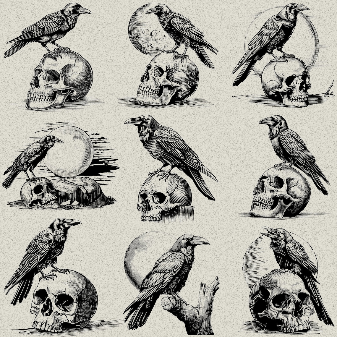 40 Raven and Crow Designs Bundle PNG & SVG Digital for Laser Engraving ...