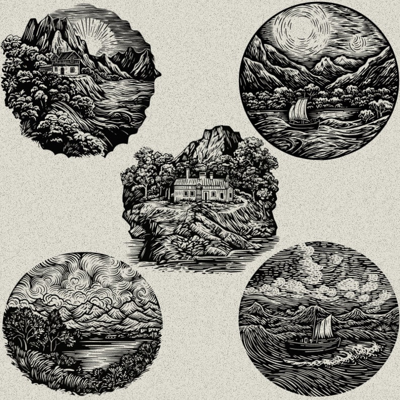 30 Seascape and Lighthouse SVG-PNG Bundle Low Detail Designs for Laser ...