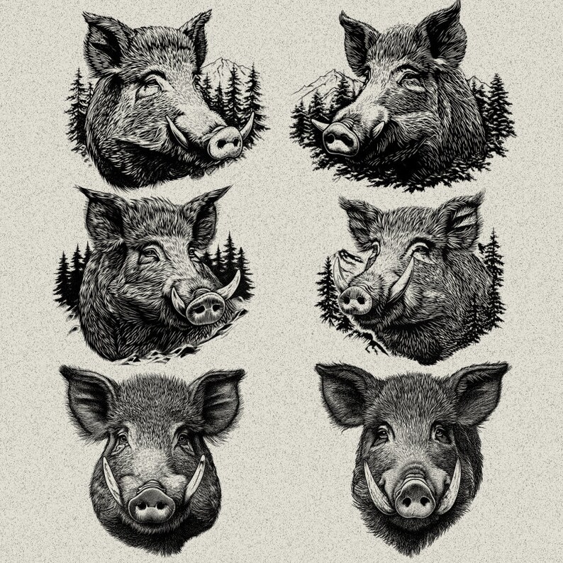36 Wild Boar Detailed Designs Bundle PNG & SVG for Laser Engraving or ...