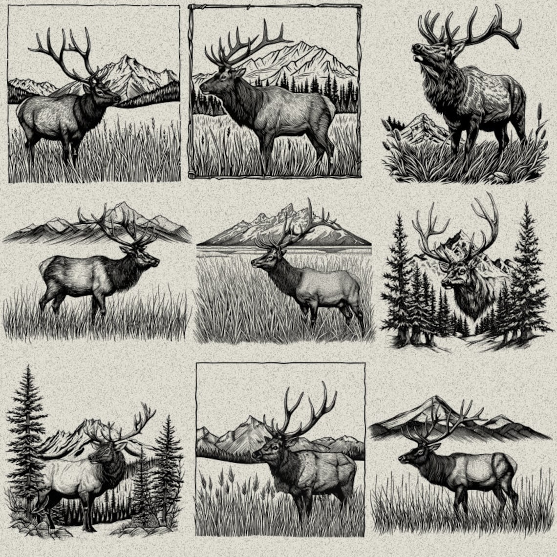 34 Elk Designs Bundle SVG & PNG for Laser Engraving or Print Bull Elk ...