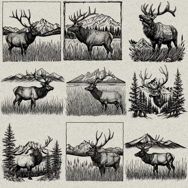 34 Elk Designs Bundle SVG & PNG for Laser Engraving or Print Bull Elk ...