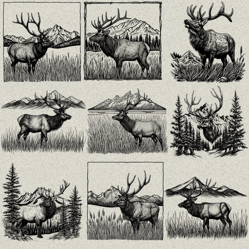 34 Elk Designs Bundle SVG & PNG for Laser Engraving or Print Bull Elk ...